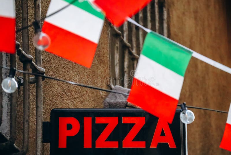 Pizzeria Sign with Italian Flags Stock Photo - Image of traditional ...