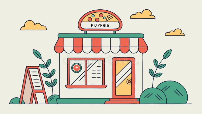 Pizzeria Storefront with Awning. Charming Restaurant Facade Design ...