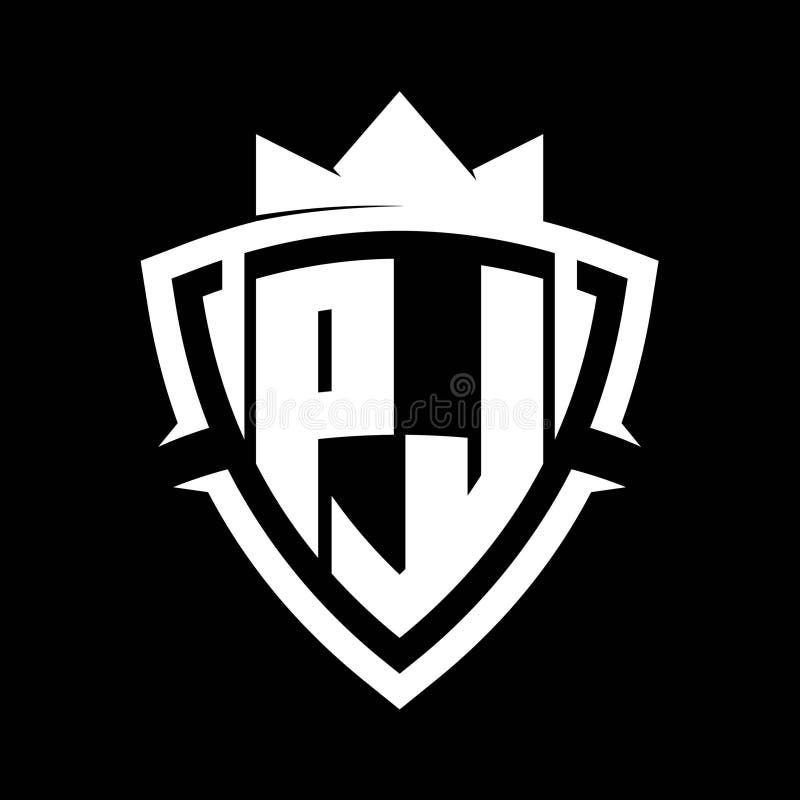 PJ Letter Monogram with Triangle Curve Shield Shape with Crown White ...