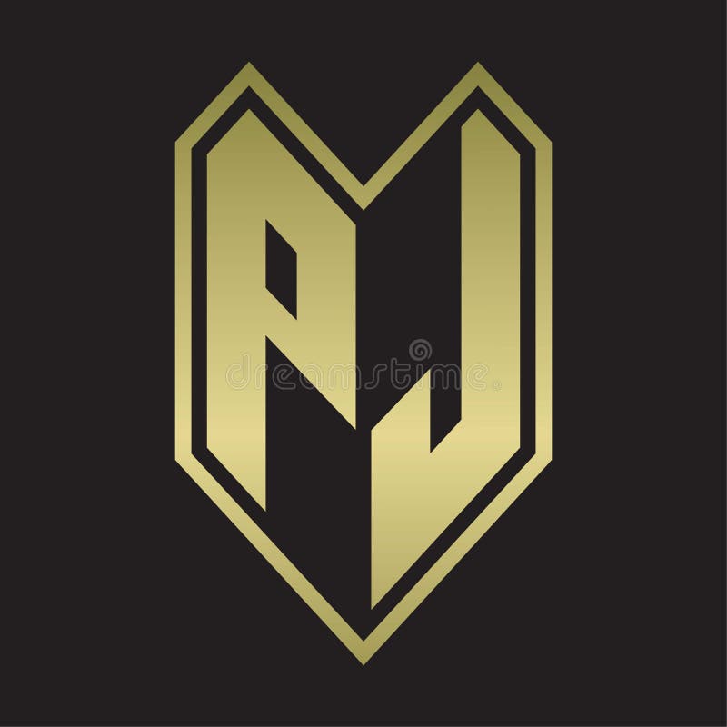 PJ Logo Monogram with Emblem Line Style Isolated on Gold Colors Stock ...