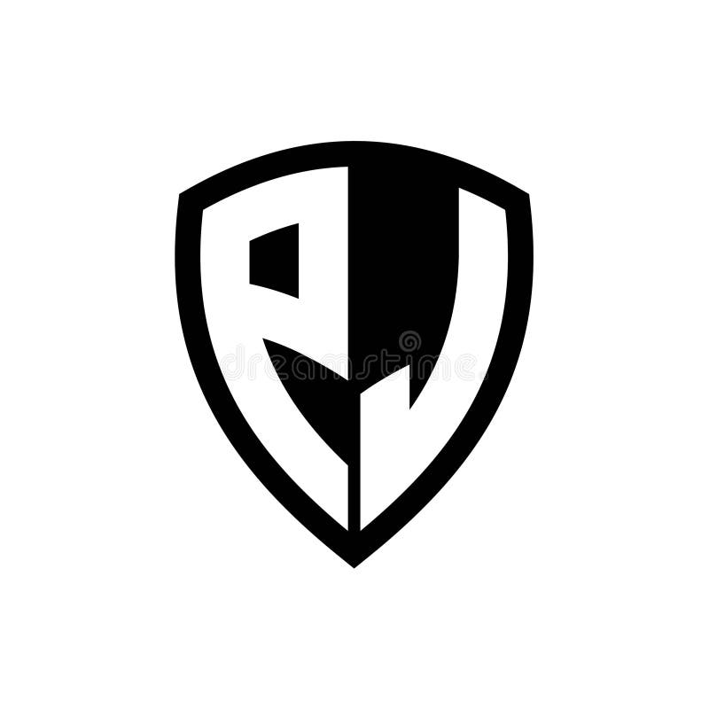 PJ Monogram Logo with Bold Letters Shield Shape with Black and White ...