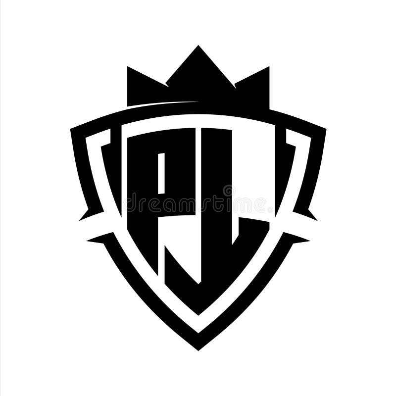 PL Letter Bold Monogram Triangle Curve Shield Shape with Crown Black ...