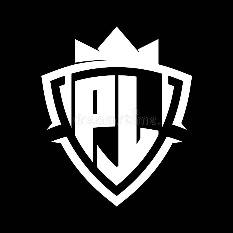 PL Letter Monogram with Triangle Curve Shield Shape with Crown White ...