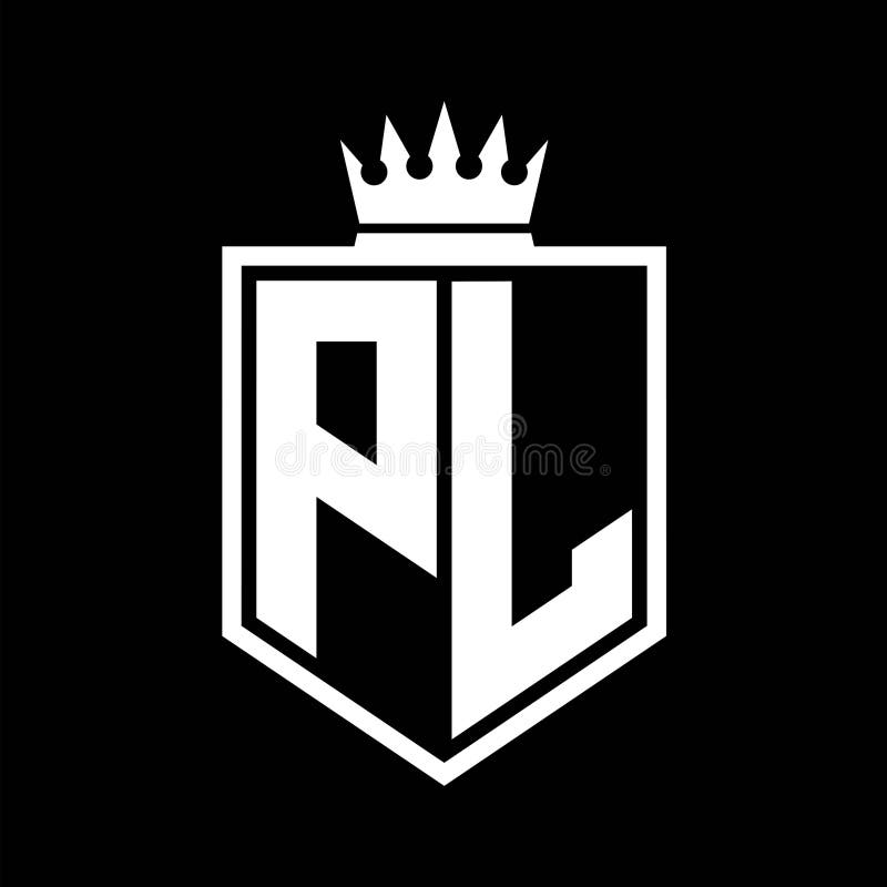 PL Logo Monogram Bold Shield Geometric Shape with Crown Outline Black ...