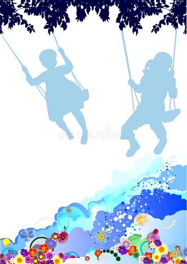 Girls on a Swing Vintage Illustration Stock Vector - Illustration of ...