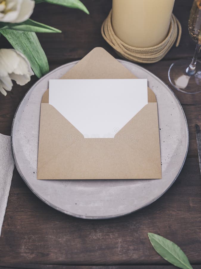 Envelope with an Elegant Wedding Invitation. Place Card Mockup. Stock ...