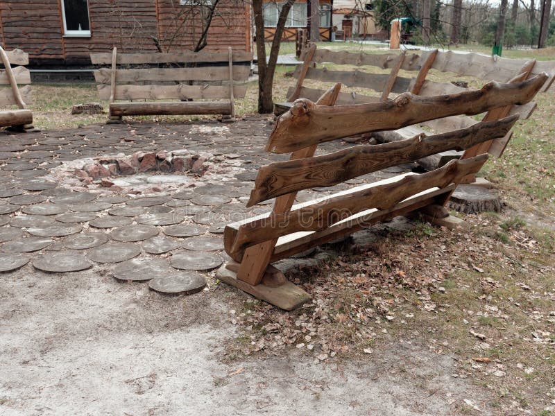 Place Equipped for a Campfire. Beautiful Bench Stock Photo - Image of ...