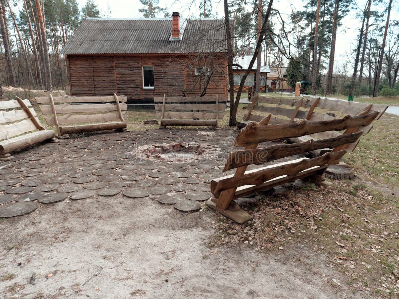 Place Equipped for a Campfire. Beautiful Bench Stock Photo - Image of ...