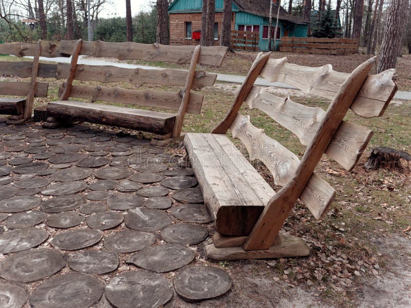Place Equipped for a Campfire. Beautiful Bench Stock Photo - Image of ...
