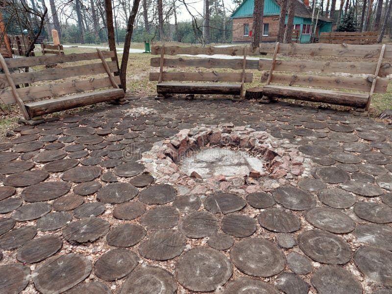 Place Equipped for a Campfire. Beautiful Bench Stock Image - Image of ...