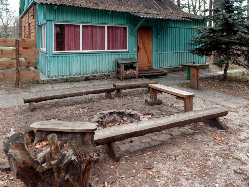 Place Equipped for a Campfire. Beautiful Bench Stock Photo - Image of ...