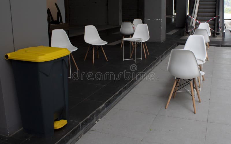 A Place with a Table, Chairs and a Trash Can Stock Image - Image of ...