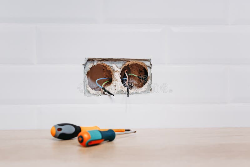 Place for Installation of Power Socket with Protruding Wires and ...