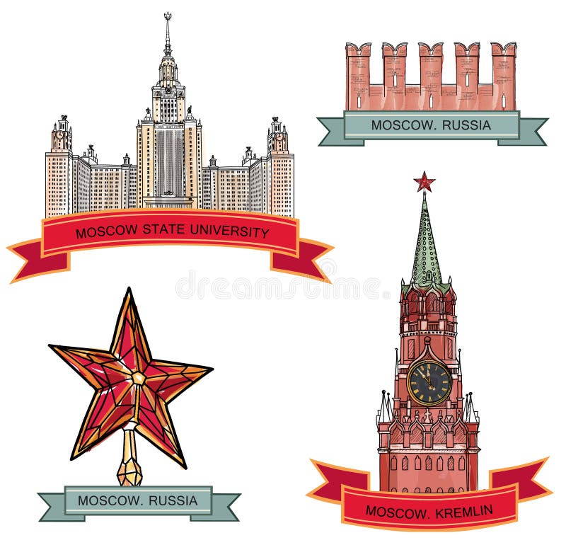 Place Rouge, Kremlin. Ensemble De Symbole De Ville De Moscou ...