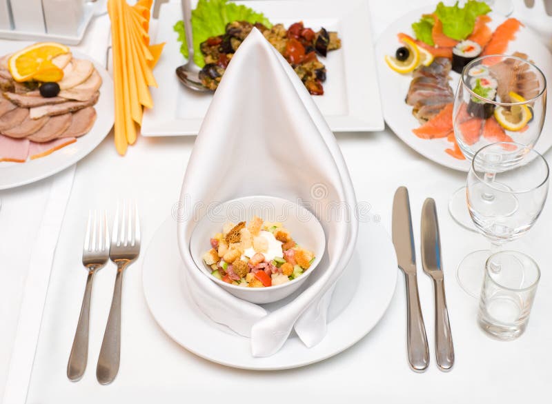 Place setting stock photo. Image of salad, depth, fine - 18274178