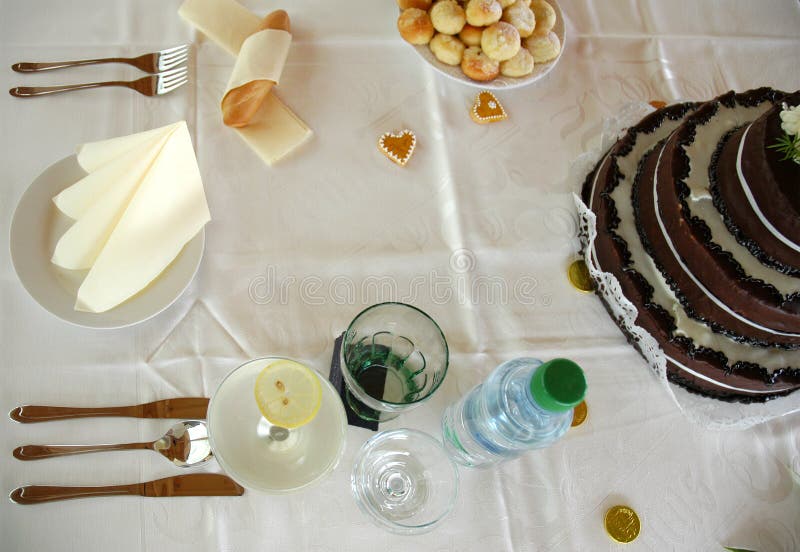 Place setting and cake stock photo. Image of silverware - 2940046