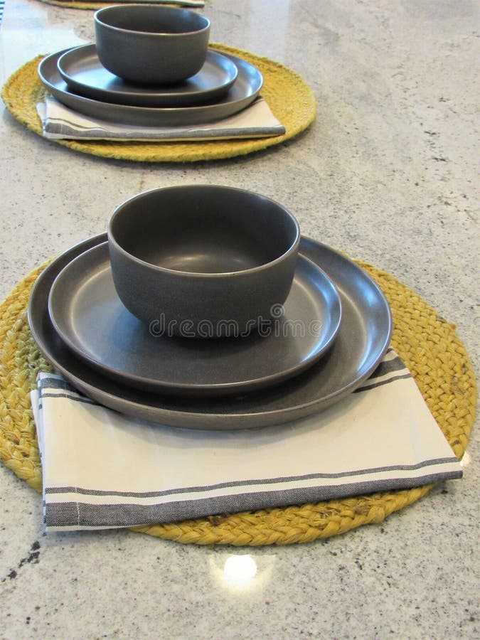 Place Settings at a Dining Table Stock Photo - Image of bowl, dining ...
