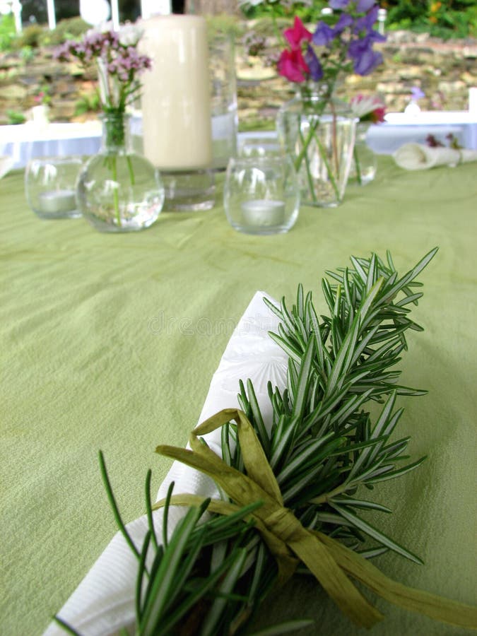 Place Setting With Greenery Stock Photo - Image of napkin, glass: 3966034