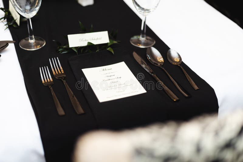 Place Setup for Formal Black and White Social Dinner Stock Photo ...