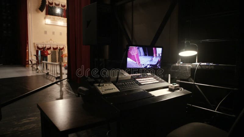 The Place of a Sound Engineer Behind the Scenes in the Theater. Stock ...