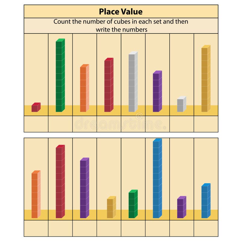Place Value. Stacked Blocks Counting. Place Value Chart Work. Vector ...