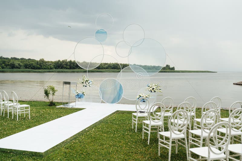 Place for Wedding Ceremony on River Beach Outdoors. Large Installation ...