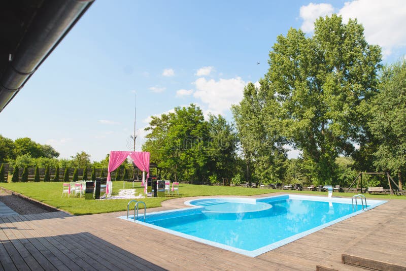 Place for Wedding Ceremony and Swimming Pool Stock Photo - Image of ...