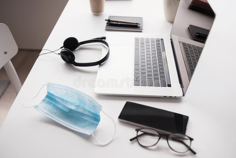 Place of Work during Lockdown, Home Office, Face Mask, Laptop Computer ...