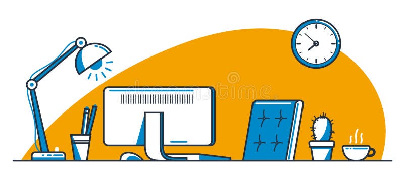 Place of Work Office Table Desk Vector Flat Illustration Isolated Over ...