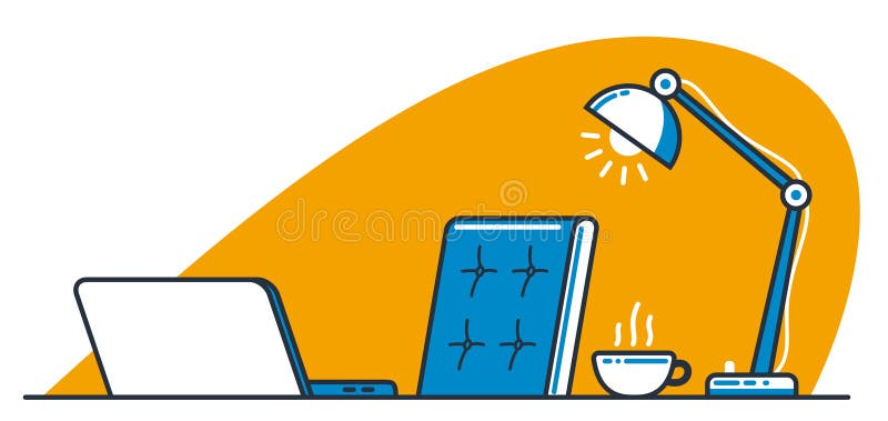Place of Work Office Table Desk Vector Flat Illustration Isolated Over ...