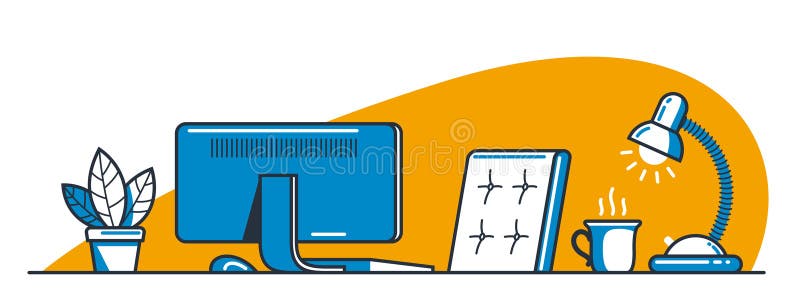 Place of Work Office Table Desk Vector Flat Illustration Isolated Over ...