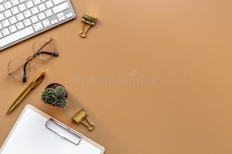 Place for Working with Computer on Office Table, Top View Editorial ...
