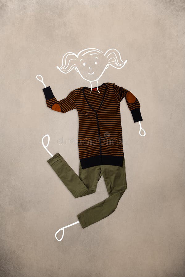Placed Clothes in Action with Woman Drawing Stock Photo - Image of ...