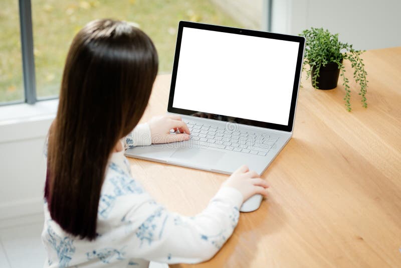 Placeit - Child Uses a Computer for School Work Stock Photo - Image of ...