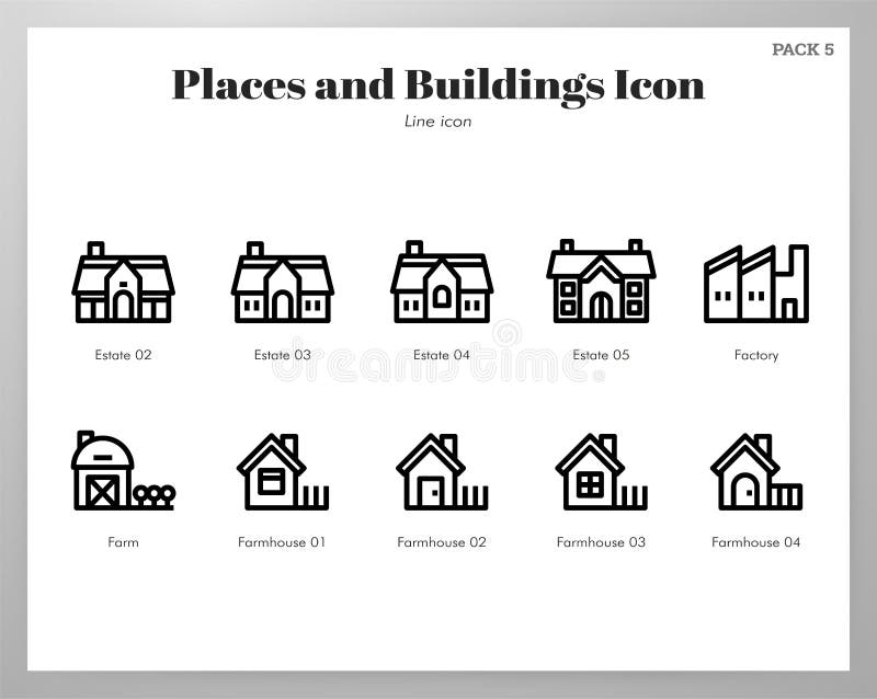 Places and Buildings Icons Line Pack Stock Vector - Illustration of ...