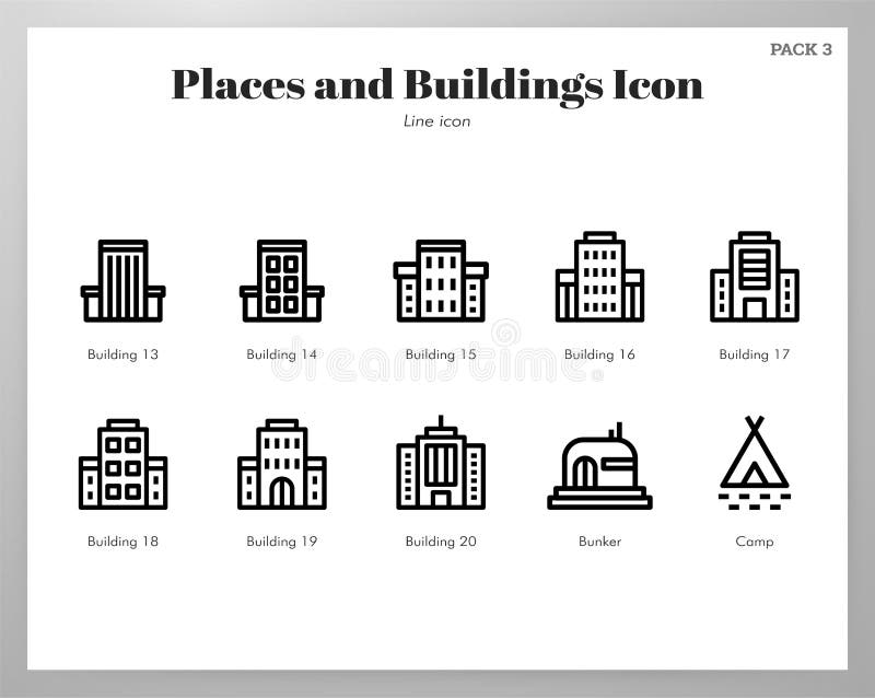Places and Buildings Icons Line Pack Stock Vector - Illustration of ...
