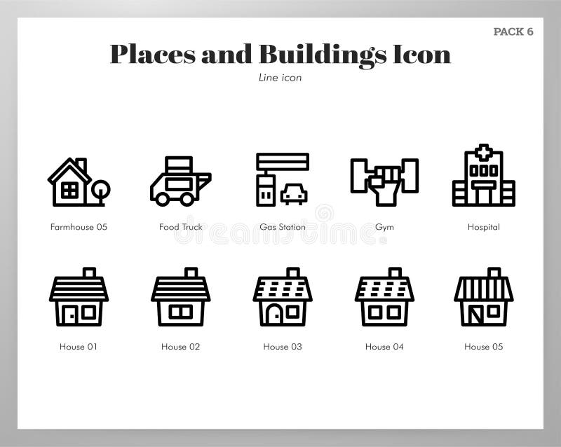 Places and Buildings Icons Line Pack Stock Vector - Illustration of ...