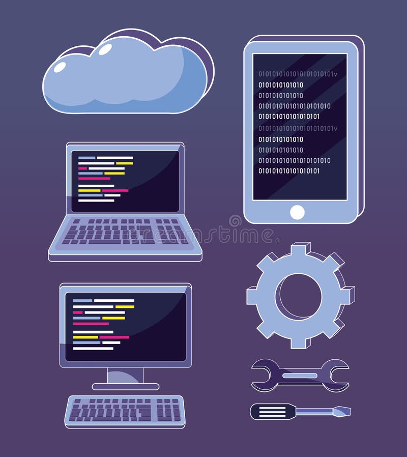 Icônes D'ordinateur Portable Et De Programme Illustration Stock - Illustration du téléchargement ...