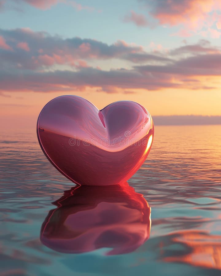 The Placid Sea Captures the Reflection of a Heart-shaped Sun at ...