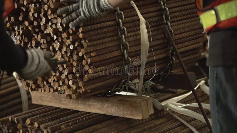 Placing a Bundle of Steel Bars in Warehouse Stock Footage - Video of ...
