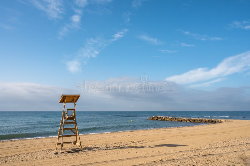 Panorama of the Great Beach of Cambrils in the Province of Catalonia ...