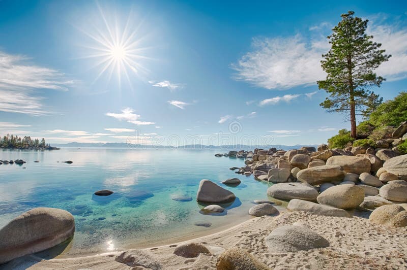 Plage Rocheuse Du Lac Tahoe Image stock - Image du montagne, soleil ...