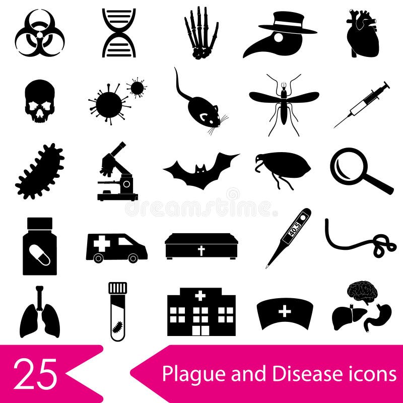 Plague and Disease Theme Simple Black Icons Collection Eps10 Stock ...
