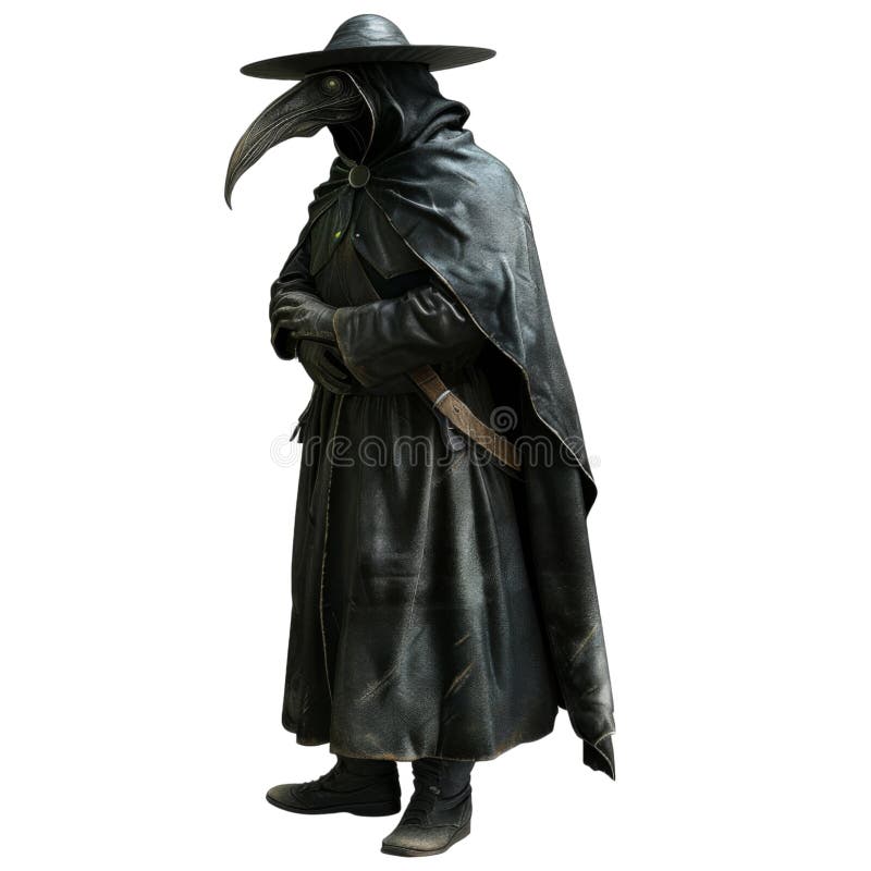 A Plague Doctor in a Black Robe and a Long Beak Mask Stock Image ...