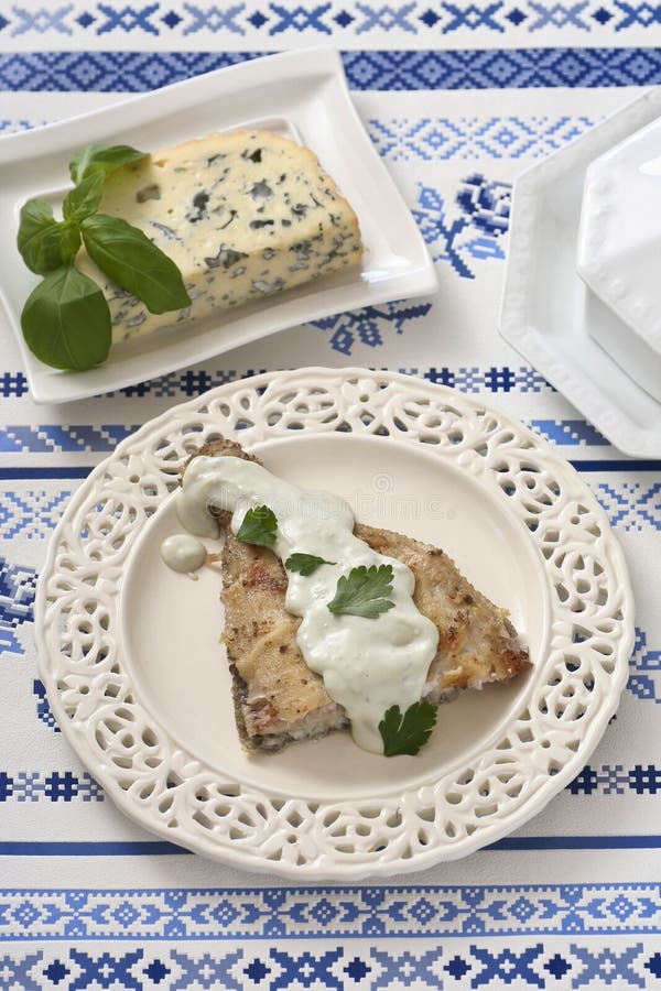 Plaice with cheese sauce stock photo. Image of lunch - 40358378