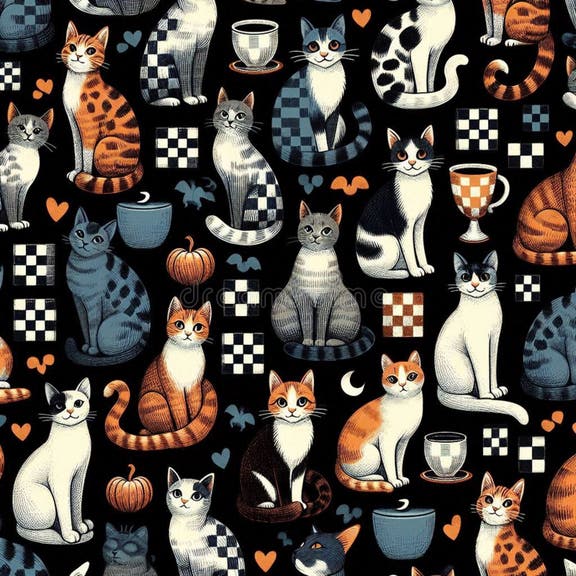 Plaid cat pattern stock illustration. Illustration of clothing - 370875610