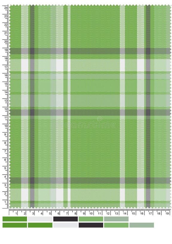 Green and White Plaid Fabric Sample with Measurement Guide Stock Photo ...