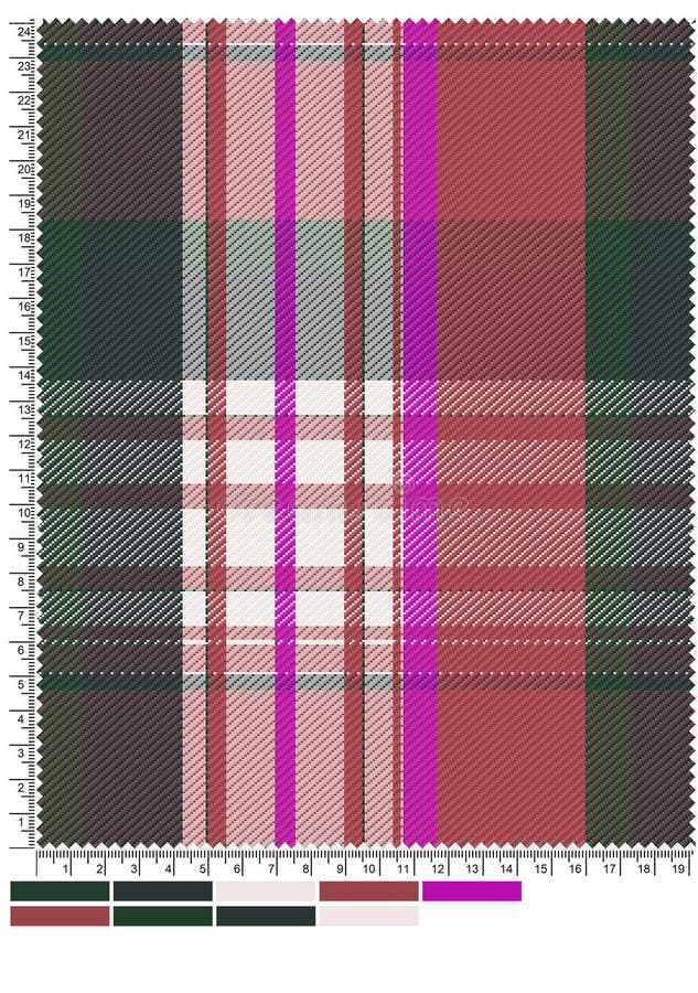 Detailed View of a Plaid Fabric Swatch with Ruler and Color Palette ...
