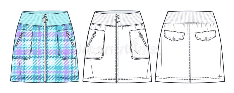 Plaid Mini Skirt Technical Fashion Illustration Stock Vector