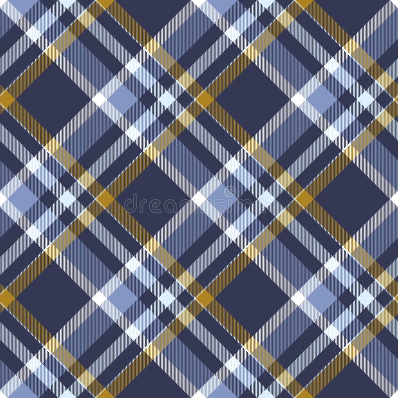 Seamless Plaid Pattern in Blue, Navy, Mustard and White. Diagonal Print ...